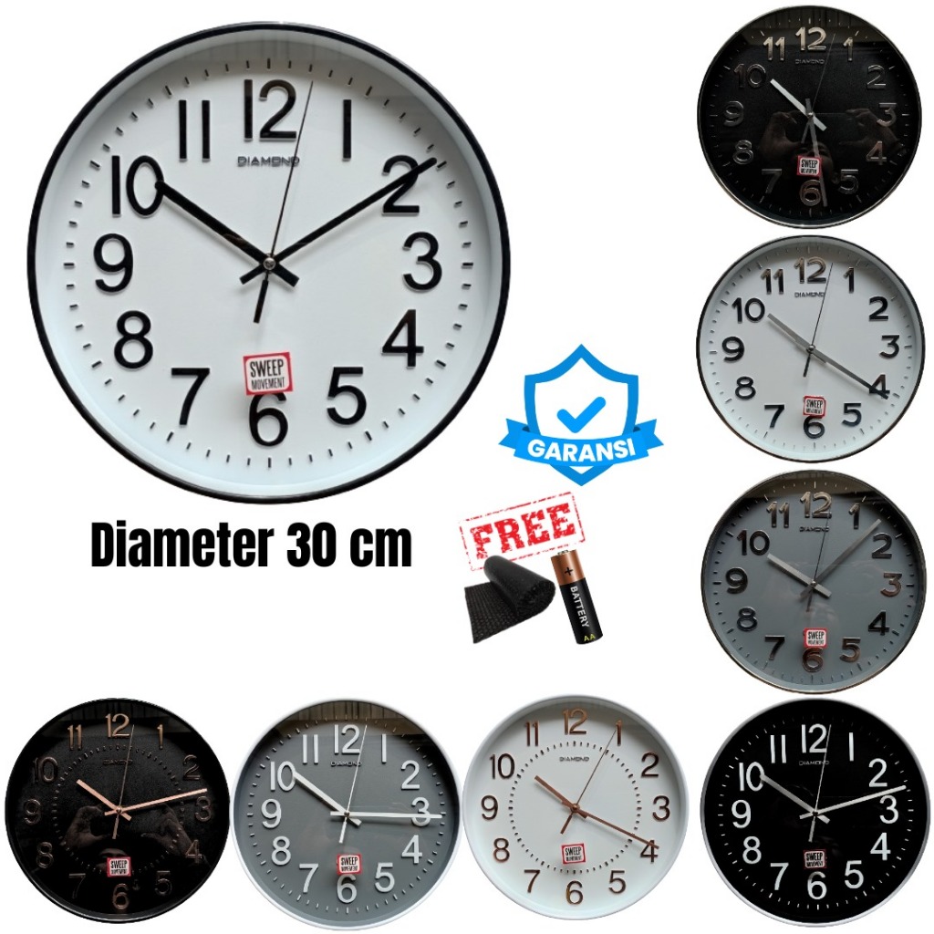 Jual Jam Dinding Diamond 3015 Besar 30cm Sweep Silent Senyap Angka ...