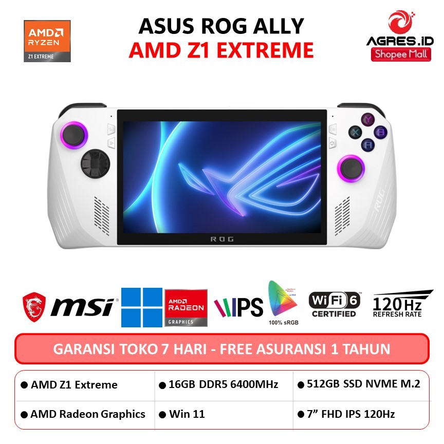 Jual ASUS ROG ALLY AMD Z1 EXTREME 16GB 512GB W11 7.0FHD 120HZ WHT | Shopee Indonesia