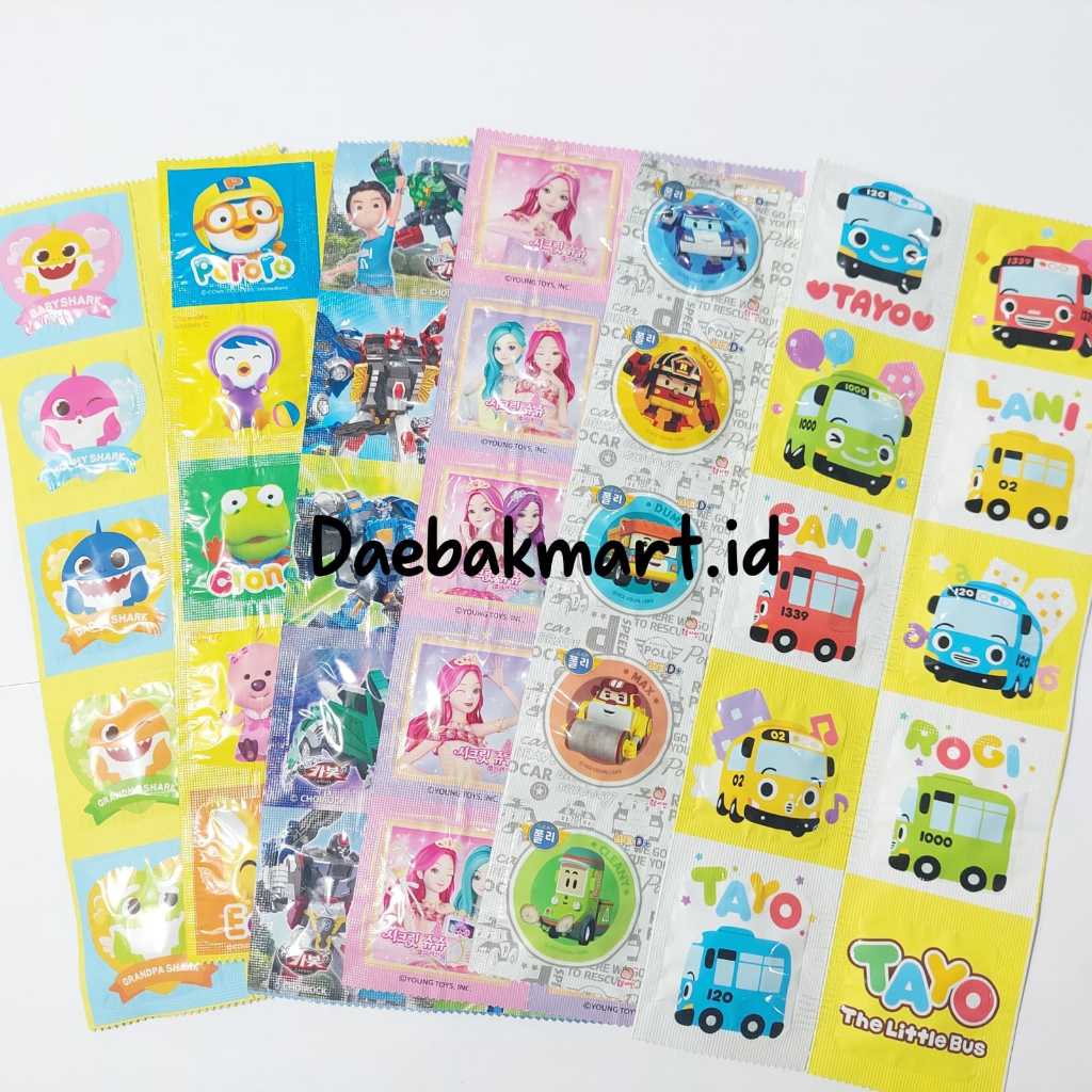 Jual 3 Strip Ecer Korean Candy Pororo, Baby Shark, Little Bus Tayo ...