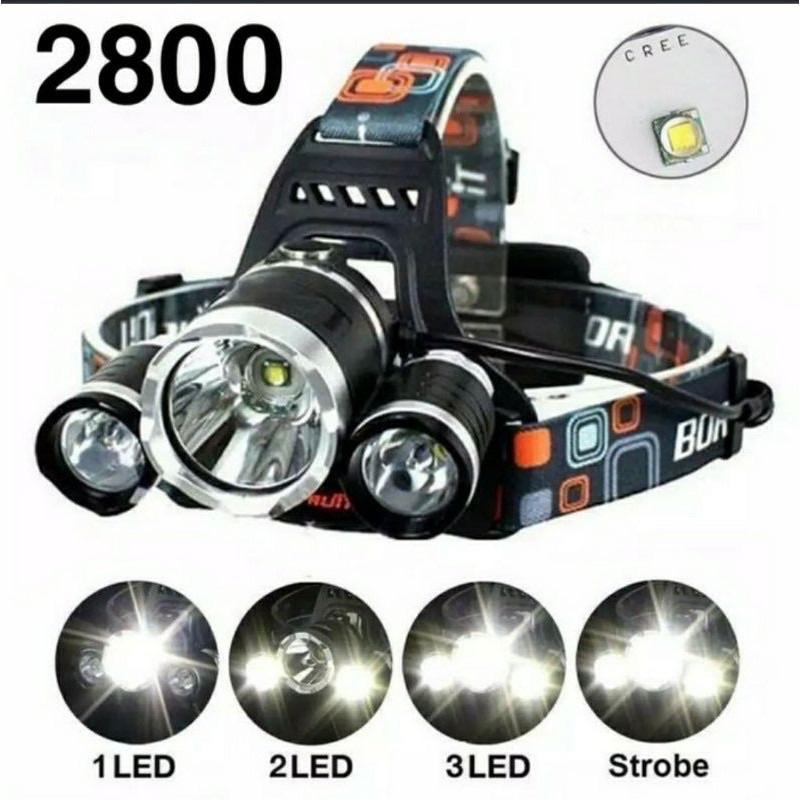 Jual Senter Kepala LED 3 Lampu Headlamp Cree XM-L T6 5000 Lumen System Cas MX-2800 Waterproof ...