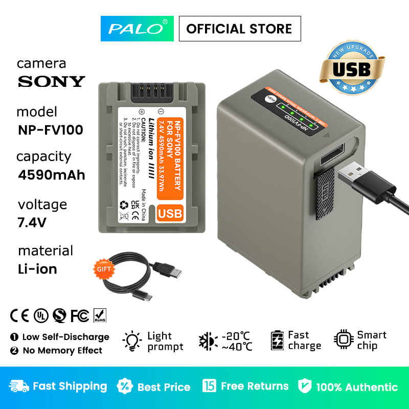 Jual PALO Baterai Kamera NP-FV100 NP FV30 FV50 FV70 NP-FV100A Battery dengan USB Type-C ...