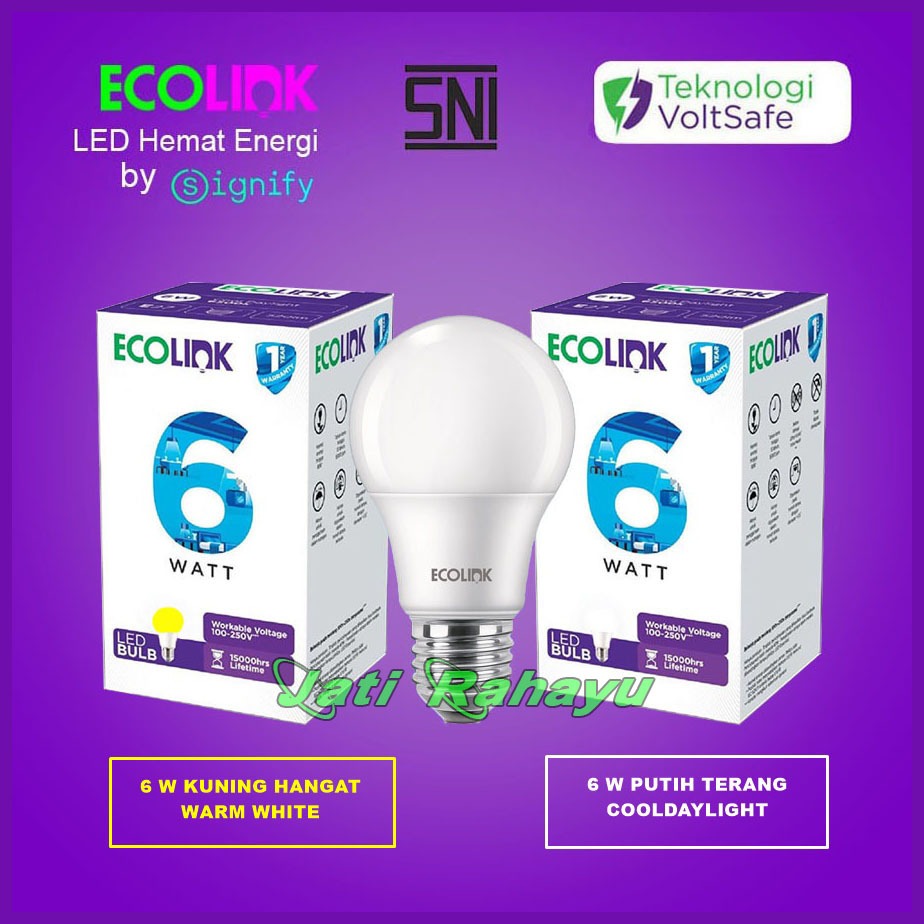 Jual ECOLINK LAMPU BOHLAM LED BULB 6W PUTIH COOL DAYLIGHT, KUNING WARM ...