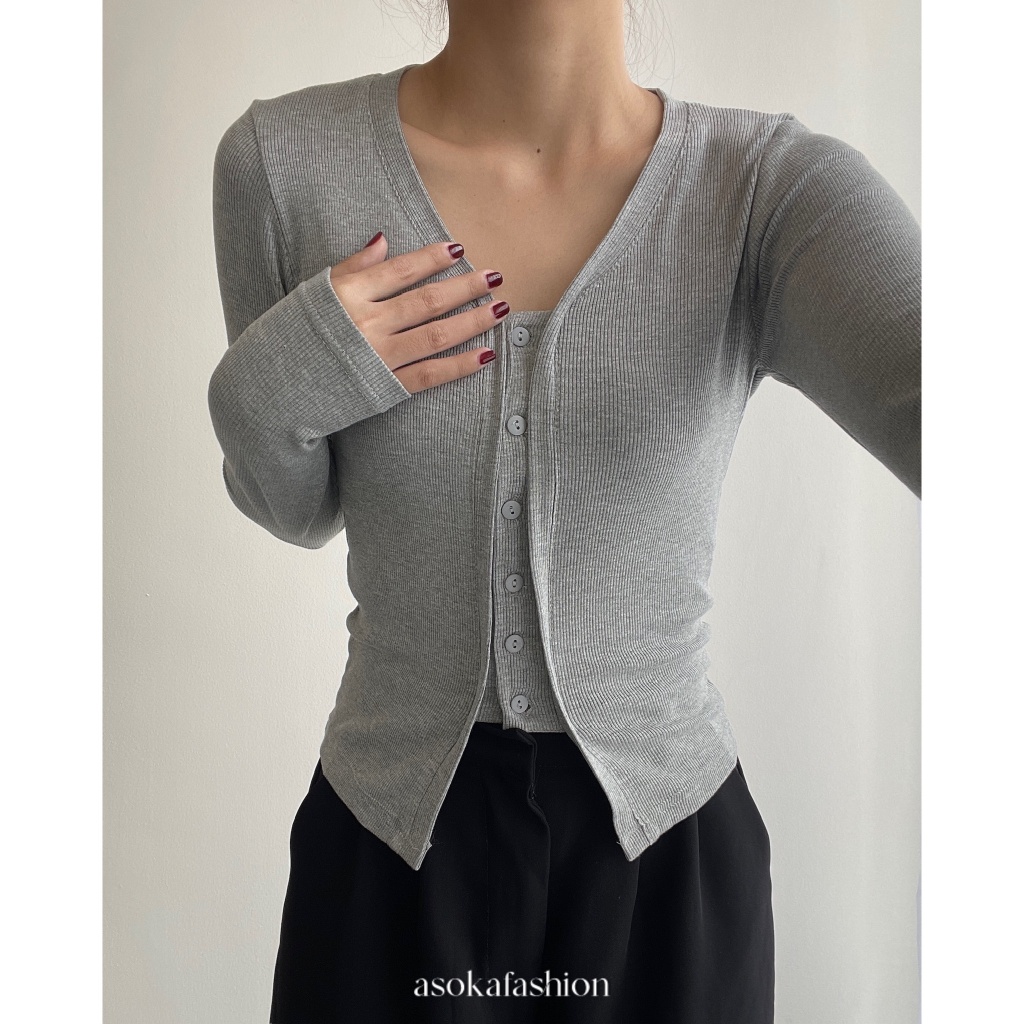 Jual ASOKA Vanzila Top 3136 - Korean Knit Outer Fit Body - Atasan Wanita Lengan Panjang - Crop ...