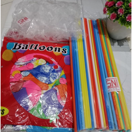Jual TANGKAI BALON WARNA & BALON MOTIF 12 IN ISI 100 PCS | Shopee Indonesia