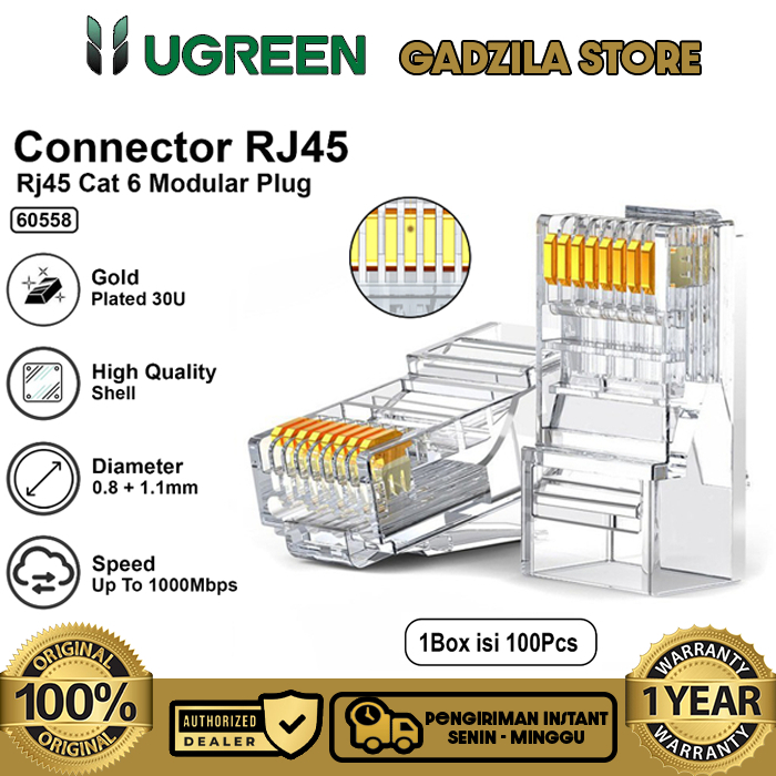 Jual UGREEN Konektor RJ45 Kepala Kabel LAN Cat5e Cat6 UTP Ethernet Full ...