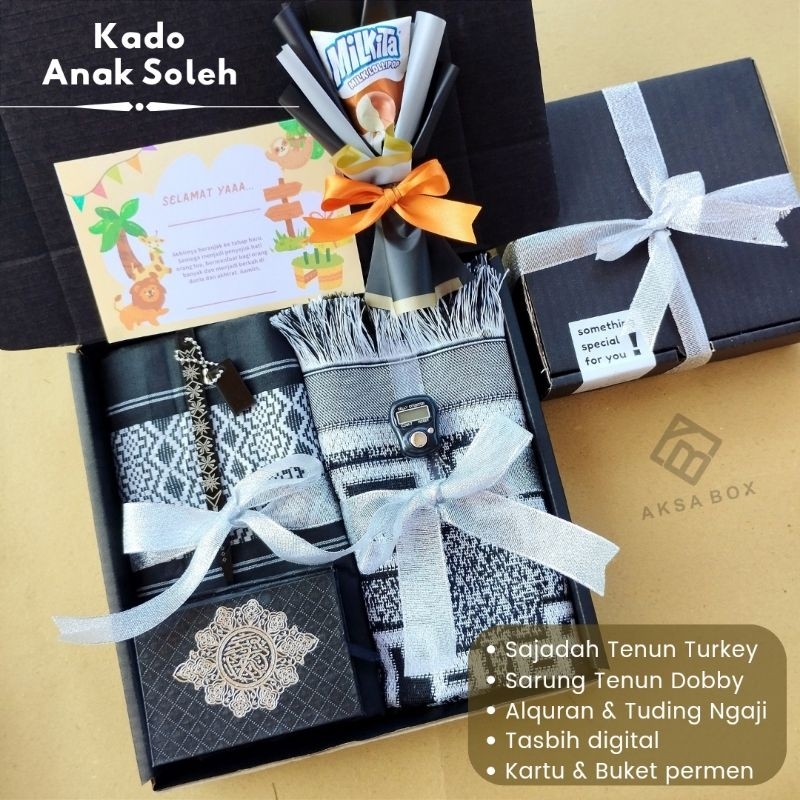 Jual AKSABOX Hampers Khitanan Anak Soleh Sarung Sajadah Serba Hitam ...