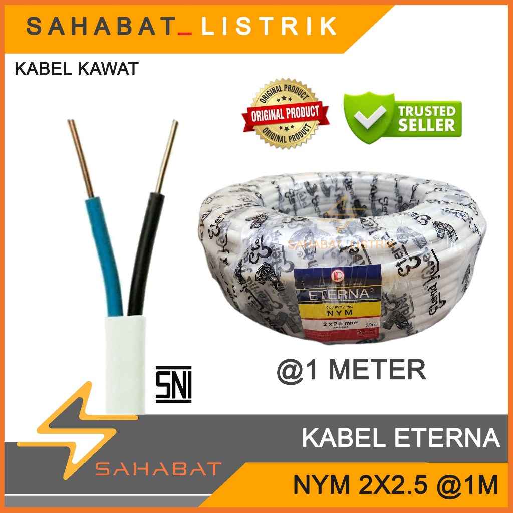 Jual KABEL LISTRIK ETERNA NYM 2X2.5 2X2,5 METERAN | Shopee Indonesia