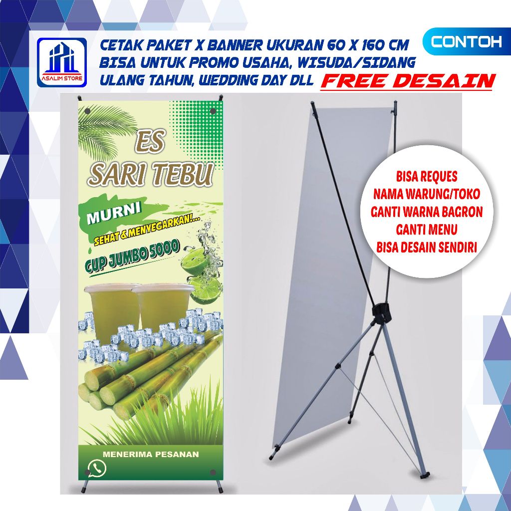 Jual (Bisa COD) Banner Es Tebu 60x160 cm Standing X Spanduk Promosi ...