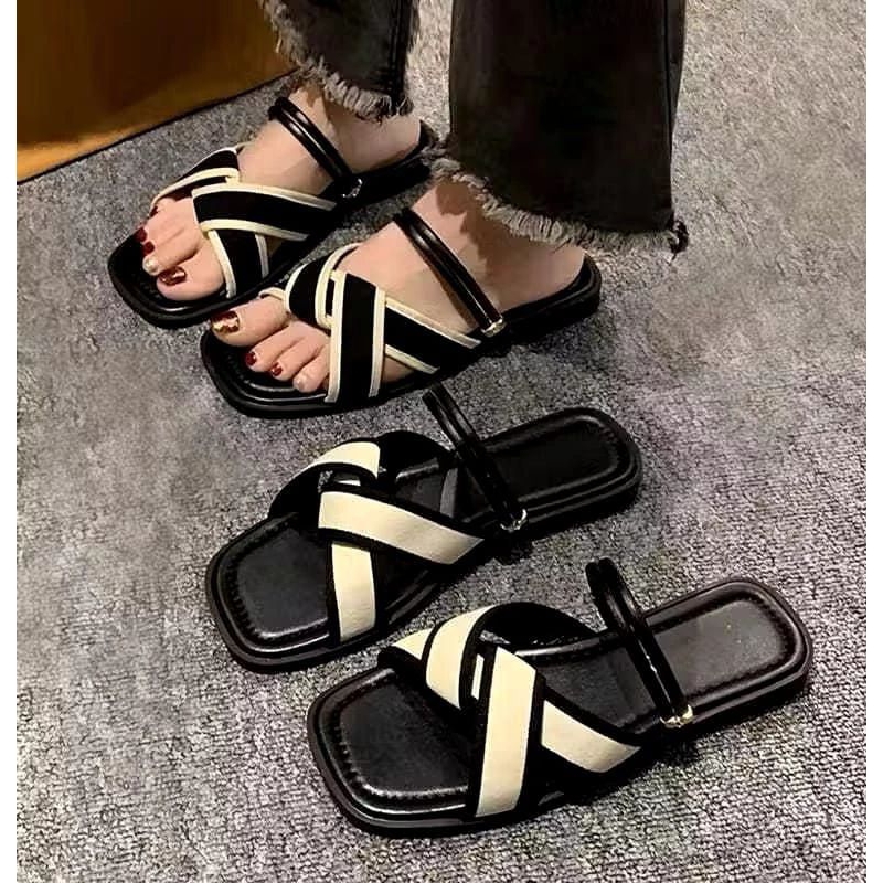 Jual Sandal Teplek Wanita Elsa Silang Belakang Tali 2 Warna Sendal Flat ...