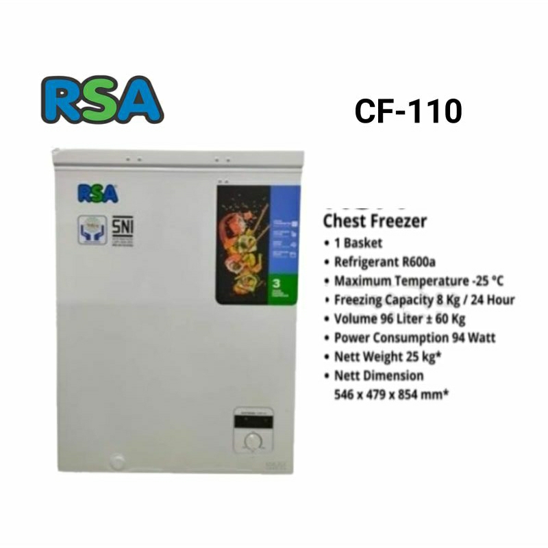 Jual Rsa Cf-110 Chest Freezer Box Kapasitas 100 Liter Garansi Resmi ...