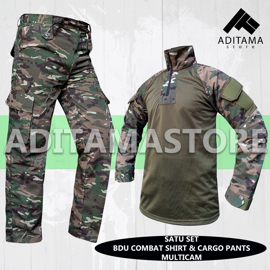 Jual Satu Set Setelan Kaos BDU Tactical dan Celana Cargo PDL Panjang Loreng Multicam | Shopee ...
