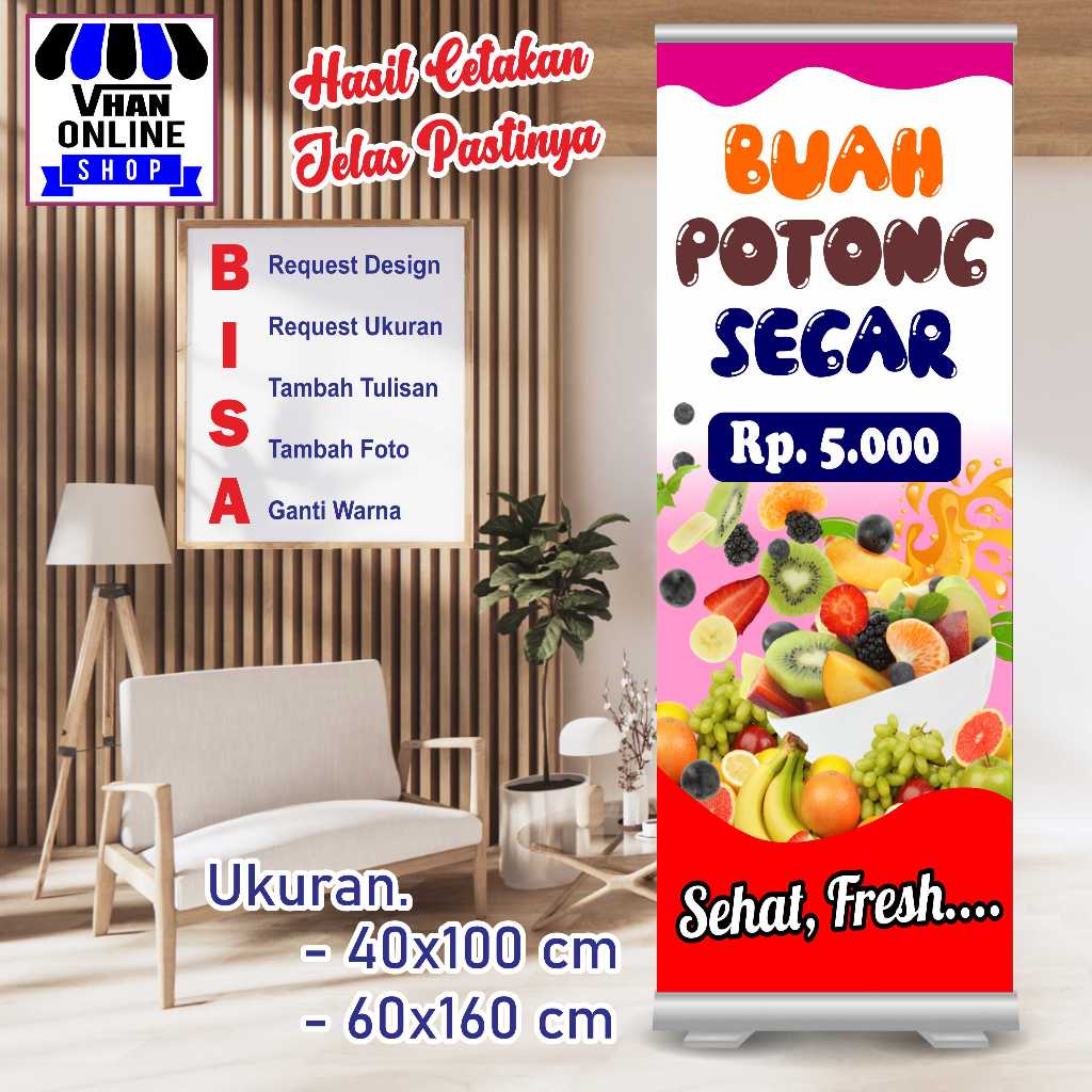 Jual Cetak Banner Spanduk MMT Buah Potong Fresh Design Warna Merah ...