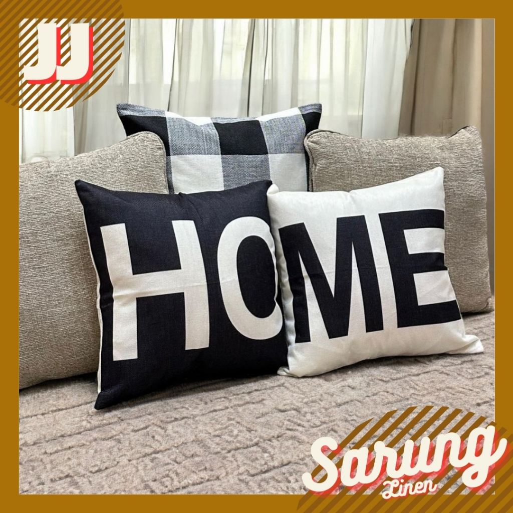 Jual SARUNG BANTAL SOFA PRINT LINEN MOTIF HOME MONOKROM HITAM PUTIH ...