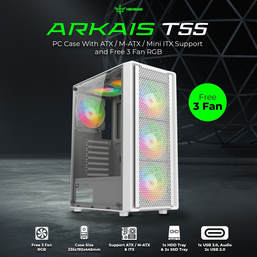 Jual NYK Nemesis Arkais T55 Casing PC include 3 Fan - Gaming Case ATX ...