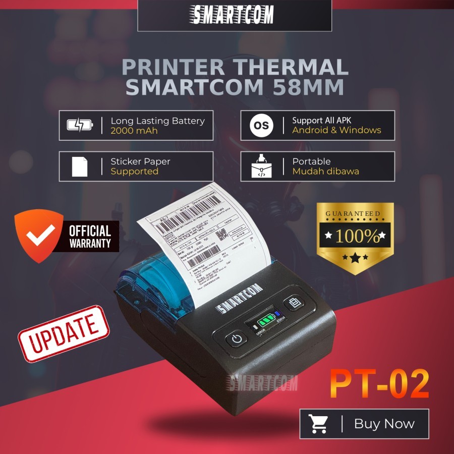 Jual SMARTCOM Printer Thermal Bluetooth KASIR PPOB V2 PT02 58mm NEW VERSION USB+BLUETOOTH 5802 ...
