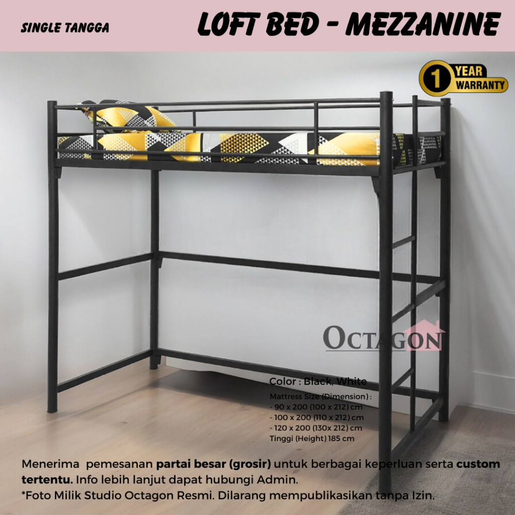 Jual Loft Bed Besi Minimalis Ranjang Susun Mezzanine Floating 90x200 ...