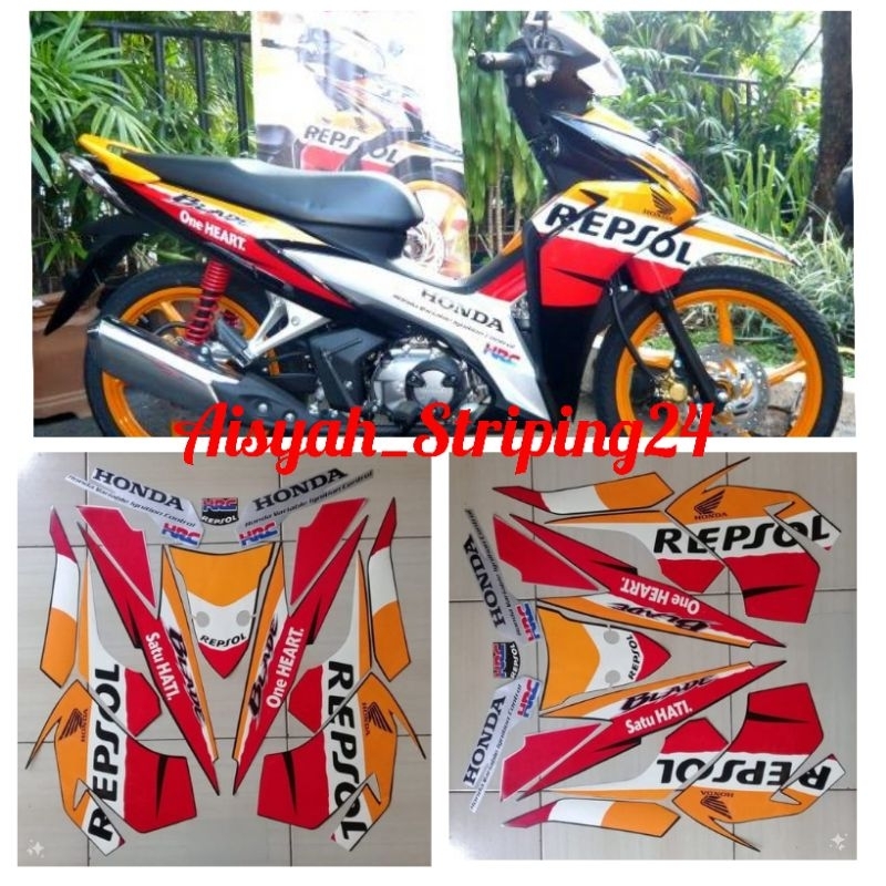 Jual stiker striping motor Honda Blade Repsol 2011 2012 hitam orange ...