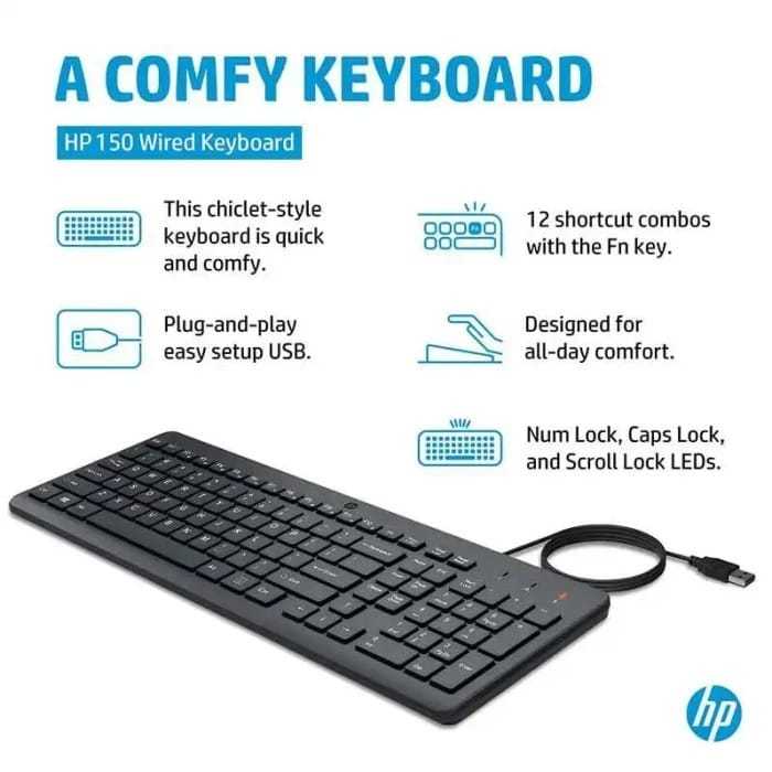 Jual Keyboard Mouse USB HP K150 WIRED Mouse HP 150 original MK150 Wired | Shopee Indonesia