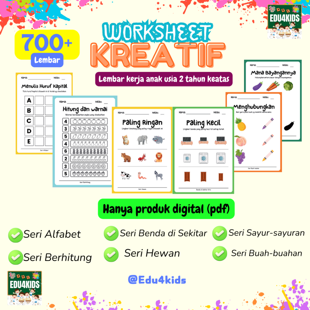 Jual Worksheet Printable Kegiatan Anak Usia 2 3 4 5 6 Tahun TK PAUD ...