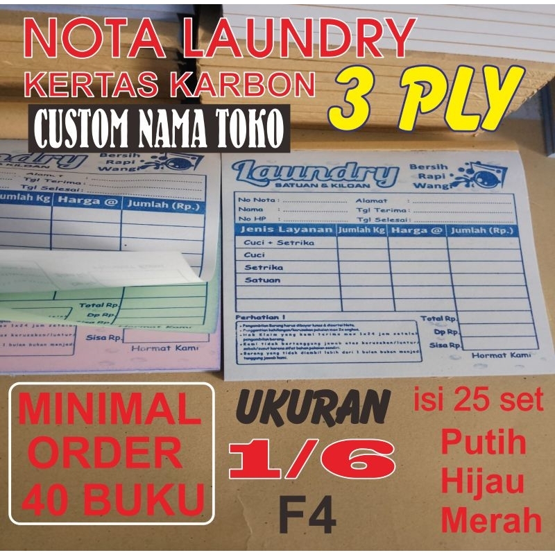 Jual nota laundry CUSTOM NAMA TOKO 3 ply ukuran 1/6 f4.,( 11 x 10,5 ...