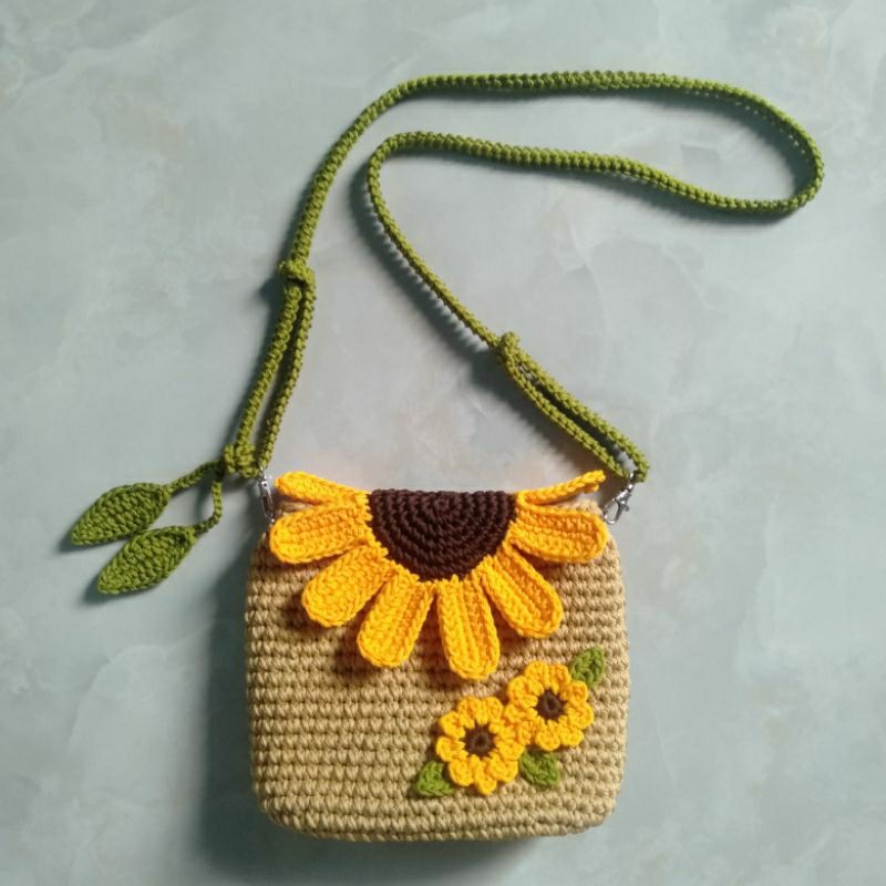 Jual RANCUNIT TAS RAJUT HP BUNGA MATAHARI B dan C / TAS RAJUT BUNGA ...