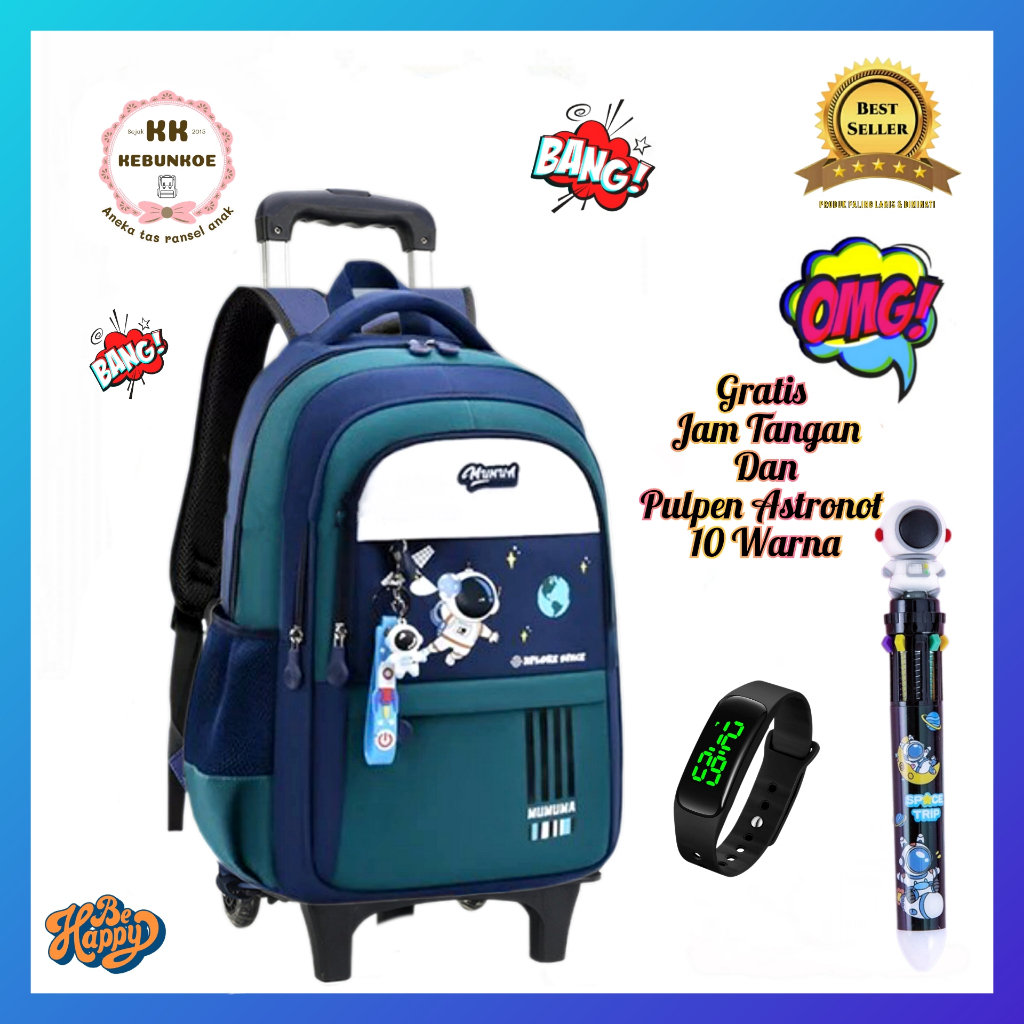 Jual Tas Ransel Troli Anak Laki Laki Tas Sekolah Anak Sd Smp Motif Space Astro Gratis Jam Tangan ...