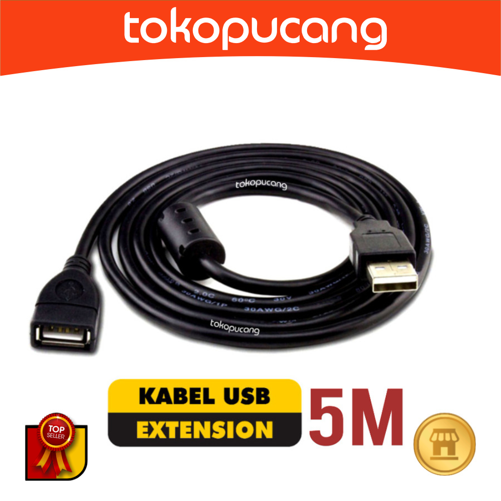 Jual KABEL USB EXTENSION MALE FEMALE 5M HITAM / PERPANJANGAN USB 5 ...