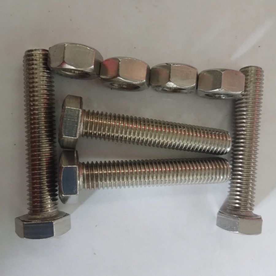 Jual Baut + Mur Stainless M8x60/Baut Hex Stainless/Kunci 12/(Per pcs ...