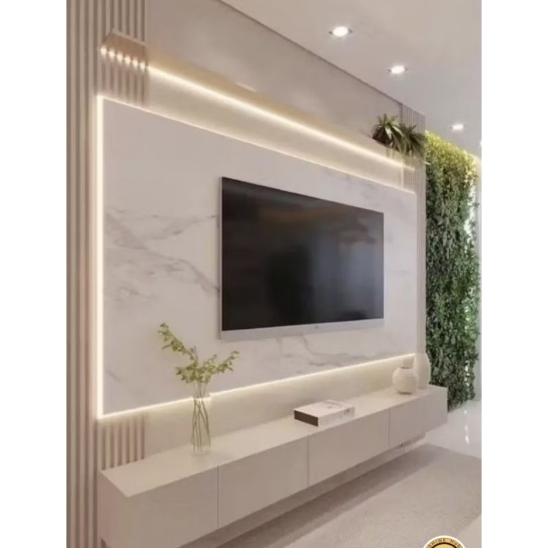 Jual meja tv + backdrop + rak atas#finishing HPL | Shopee Indonesia