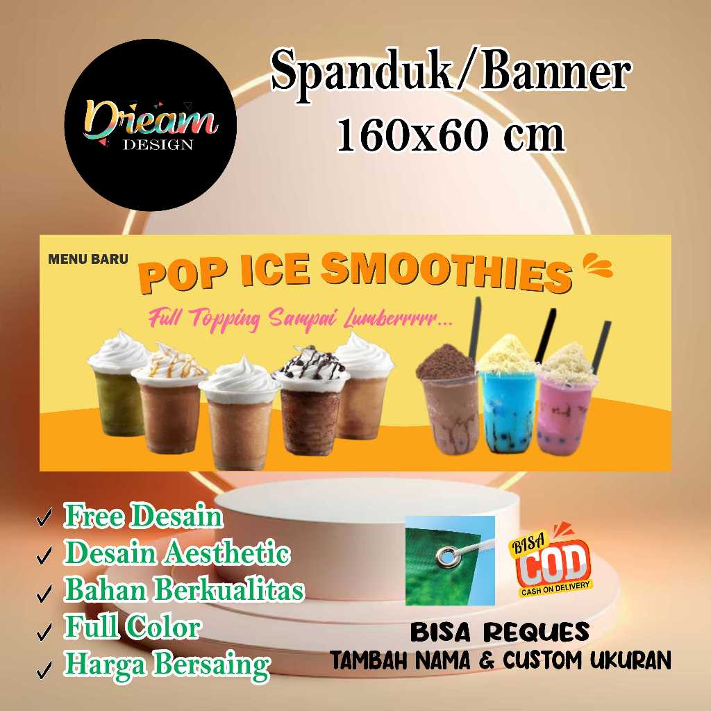 Jual Spanduk 160x60 cm pop ice smoothies Custom Desain | Shopee Indonesia