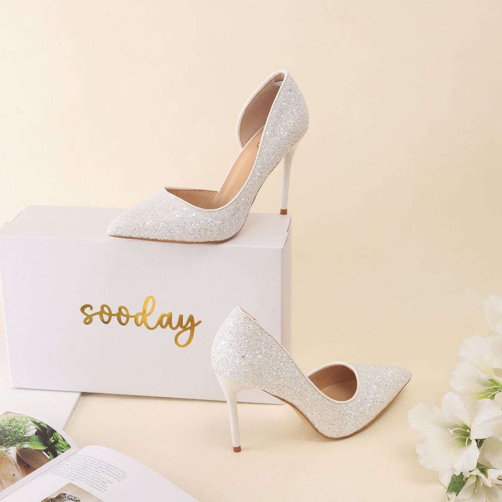 Jual Sooday No. 1011 White / Size 34-43 / 10cm / glitter high heels ...