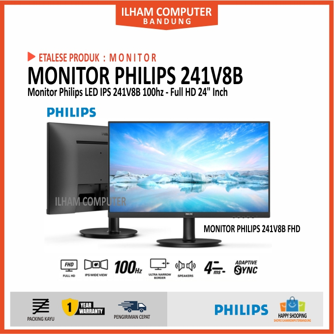 Jual Monitor Philips LED IPS 241V8B 100hz - Full HD 24" Inch | Shopee ...