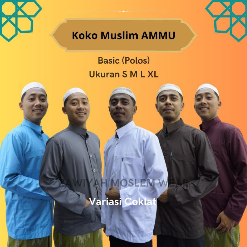 Jual Koko Muslim Pria Basic polos Kemeja Tangan Panjang Model variasi coklat Ammu [AMMU ...