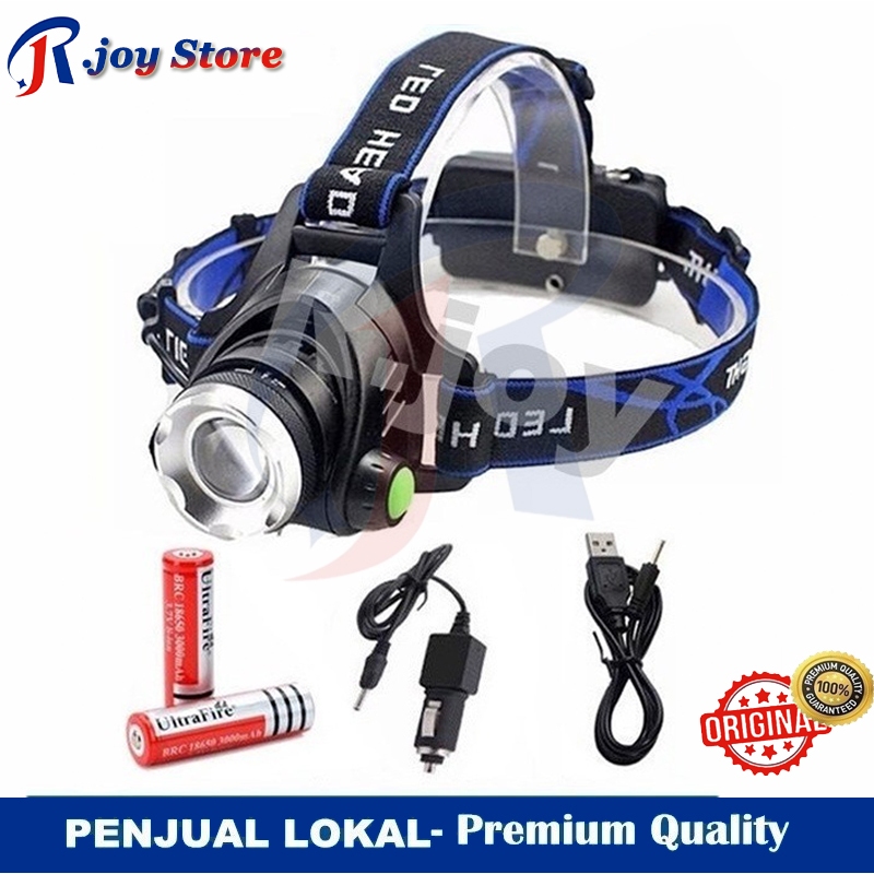 Jual Senter Kepala LED Zoom Super Terang Headlamp LED Cree XML T6 568D Waterproof Anti Air ...