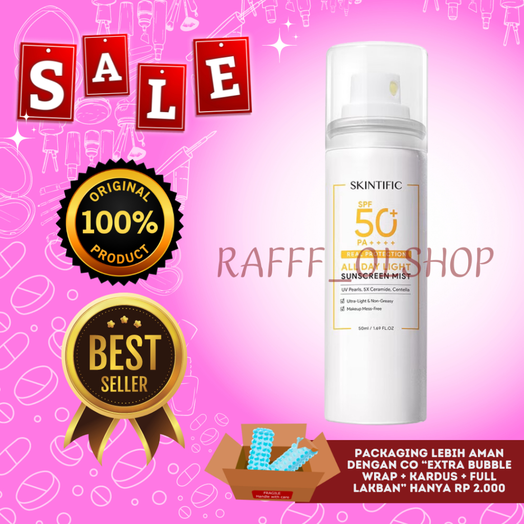 Jual SKINTIFIC ALL DAY LIGHT SUNSCREEN MIST SPF 50 UKURAN 50 ML | Shopee Indonesia
