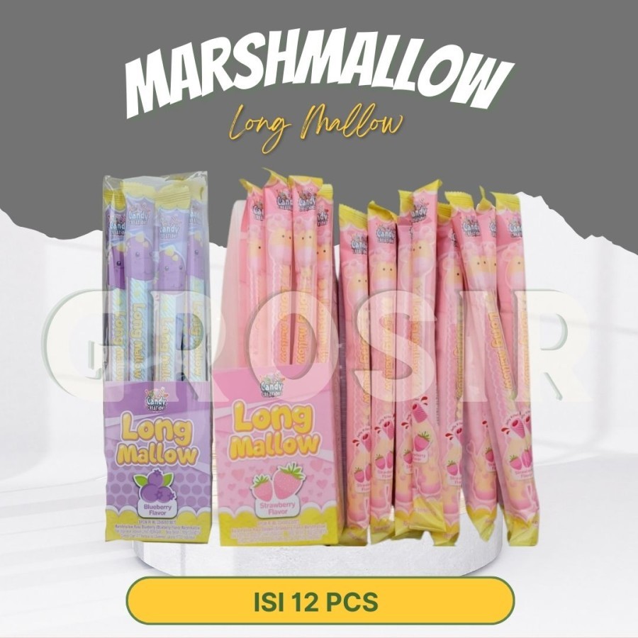 Jual Marshmallow Long Mallow Rasa Strawberry & Blueberry Isi 12 Pcs ...