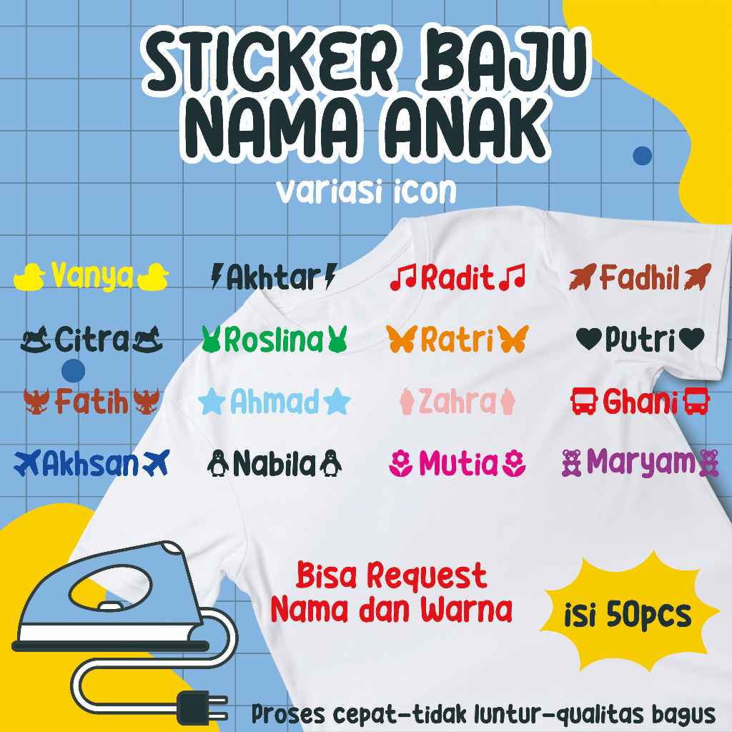 Jual Sticker label baju - label setrika nama anak - variasi icon ...