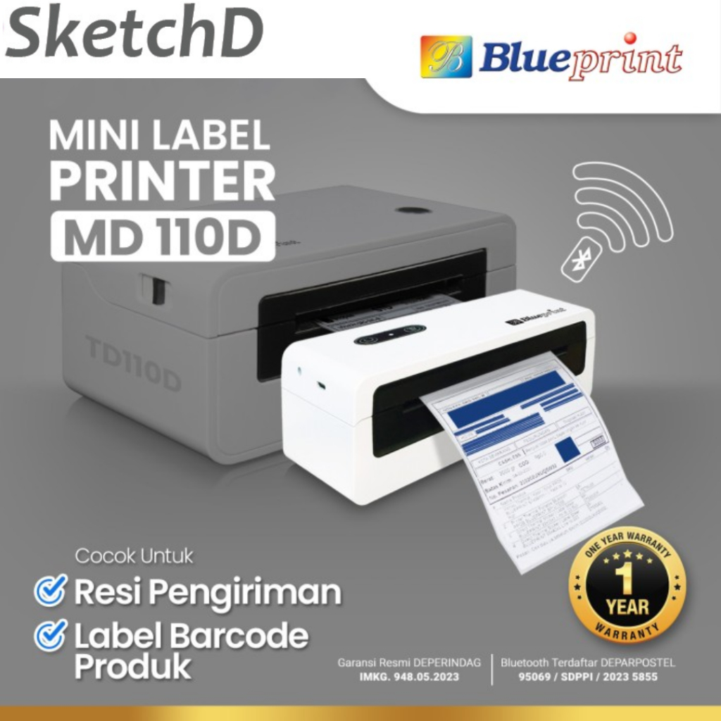 Jual Printer Label Harga Barcode Resi Kiriman Blueprint MD110D USB ...