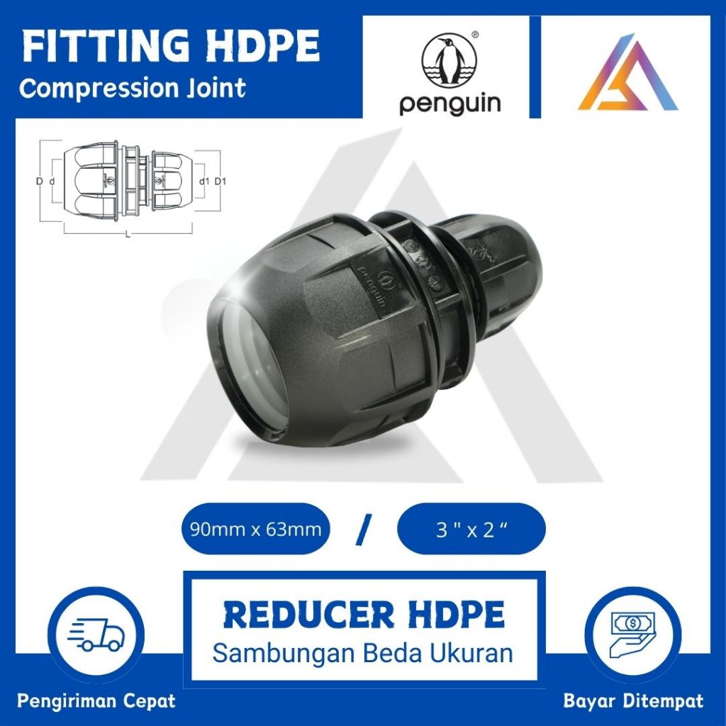 Jual Fitting HDPE Reducer 90mm x 63mm Atau 3" x 2" Inch Compression ...