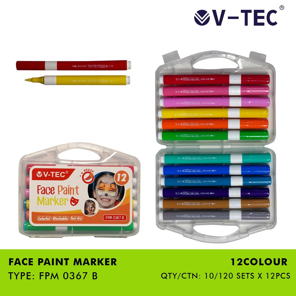 Jual Vtec Face Paint Marker FPM 0367 12 Color Spidol Khusus Wajah Aman ...