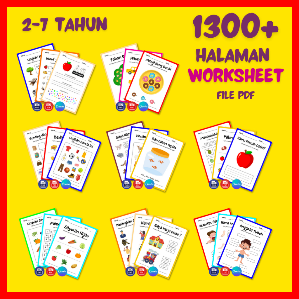 Jual Printable Worksheet Anak PAUD TK SD 2 - 7 Tahun Buku Lembar ...