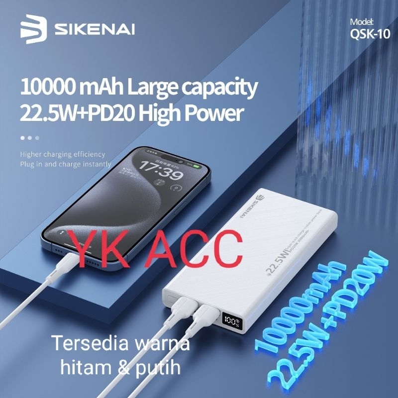 Jual Sikenai QSK-10 Powerbank 10.000mAh 22.5W+PD 20W LED Display ...