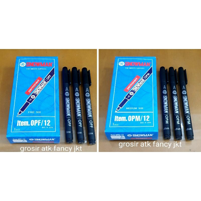 Jual ( 12 Buah ) Spidol OHP Snowman OPM OPF Permanen Marker Hitam ...