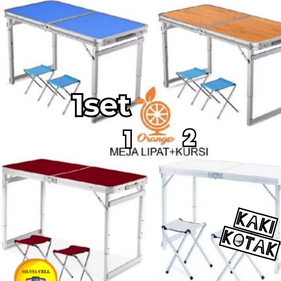 Jual Meja lipat portable meja lipat koper HPL Kaki kotak plus 2 kursi | Shopee Indonesia
