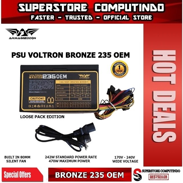 Jual Power Supply Armaggeddon Voltron Bronze 235FX | Bronze 235 Oem Losepack Edition | Shopee ...