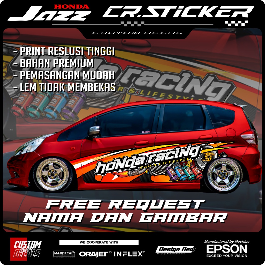 Jual DECAL STICKER MOBIL JAZZ - FREE CUSTOM NAMA- MOBIL JAZZ BRIO AYLA ...