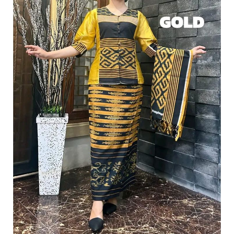 Jual ( READY STOK ) SETELAN TENUN PRAMUGARI,ROK PANJANG KOMBINASI MIX ...