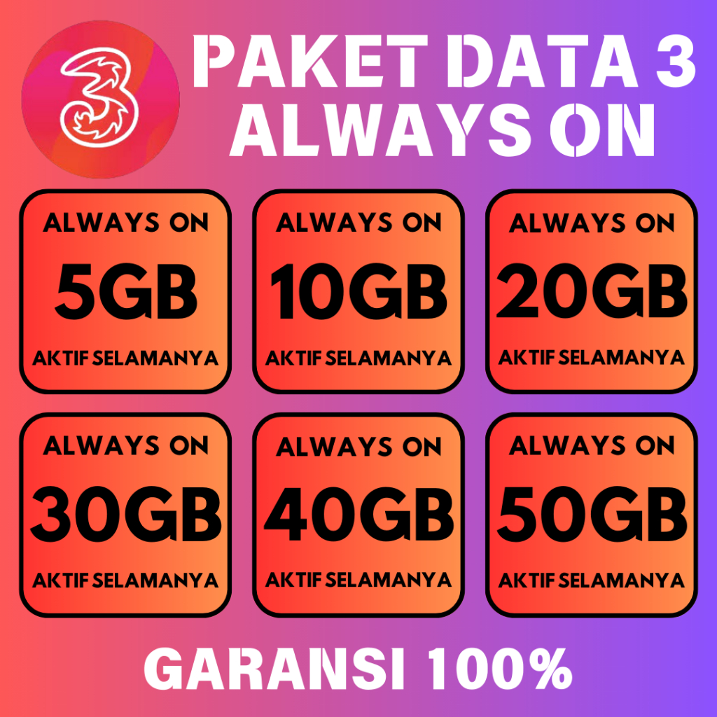 Jual PAKET DATA KUOTA TRI ALWAYS ON HAPPY UNLIMITED HARGA KHUSUS SUPER MURAH | Shopee Indonesia