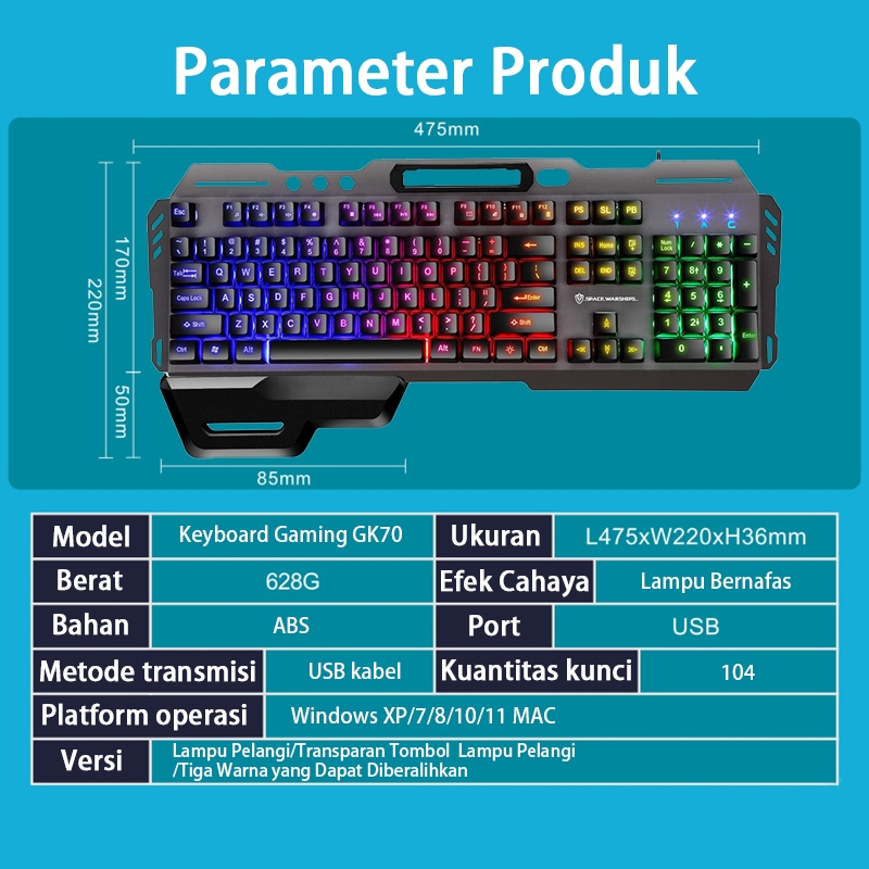 Jual Keyboard Berkabel Mekanis/Keyboard Gaming G70 Air RGB untuk PC ...