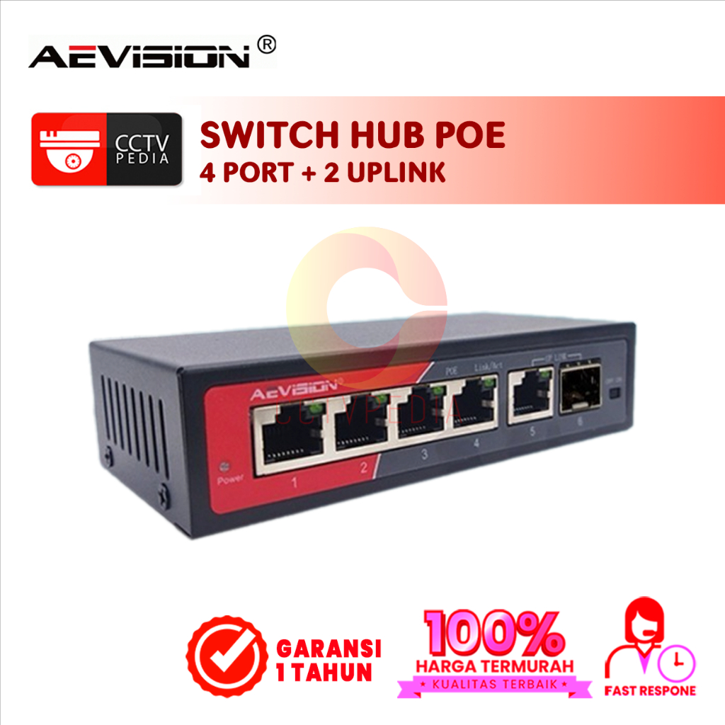 Jual SWITCH POE 4 PORT +2 UPLINK AEVISION \ POE 4+2 UPLINK 10/100 SMART ...